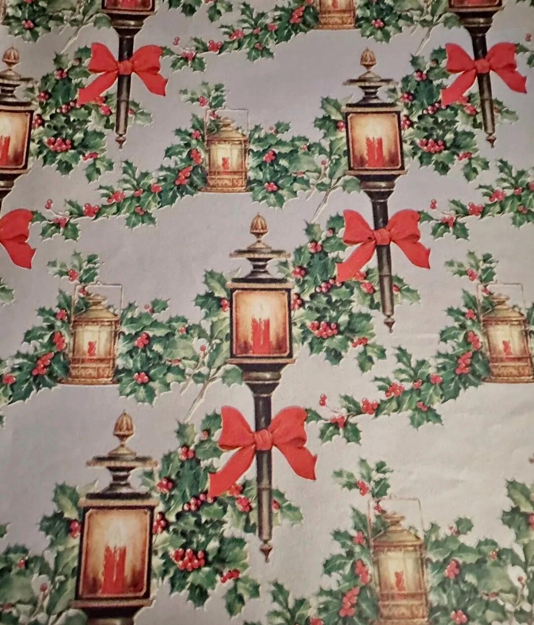 Vintage Christmas Wrapping Paper: Lanterns, Holly, Red Bows (20x30") - Etsy
