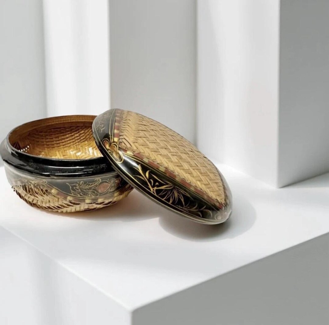 Vintage Japanese Lacquerware Bamboo Basket Wicker Decoration Storage ...
