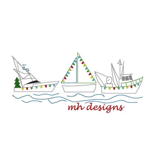 5x7 Christmas Boats Vintage Embroidery Design Vintage Stitch - Etsy