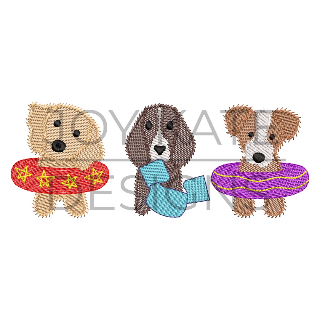 Puppy Dog Swim Trio Sketch Embroidery Design - Etsy
