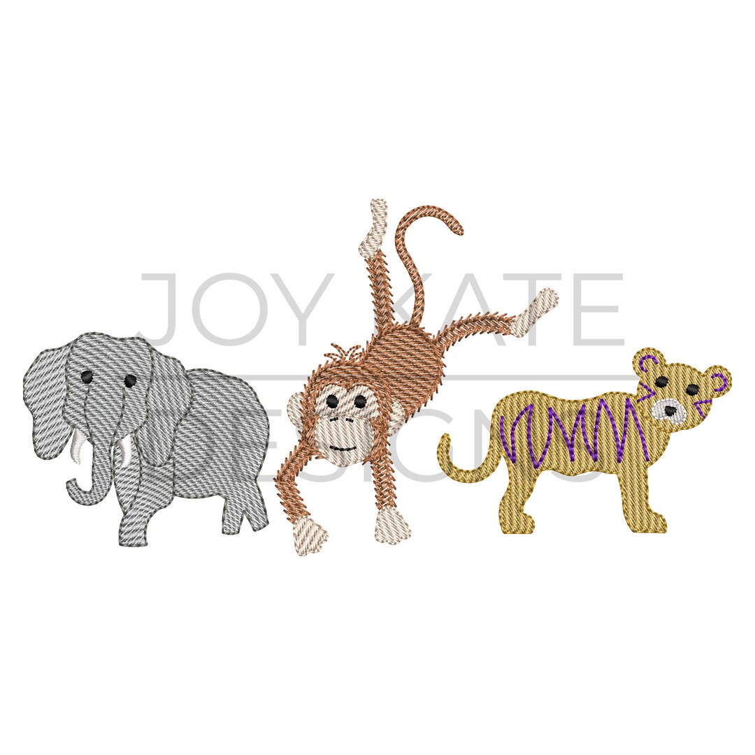 Zoo Animal Trio Sketch Embroidery Design - Etsy