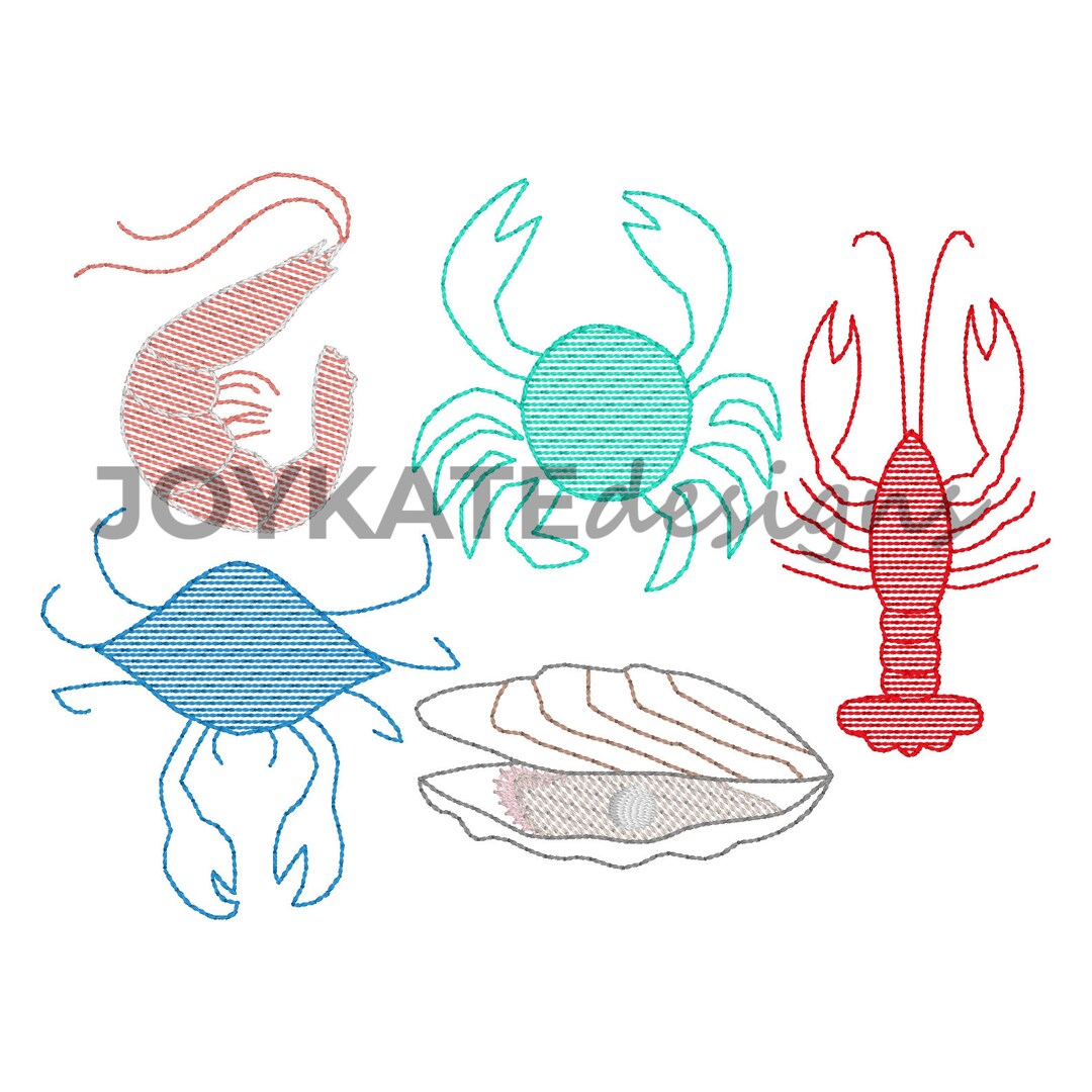 Build Your Own Shellfish Embroidery Design. Includes Oyster, Crawfish ...