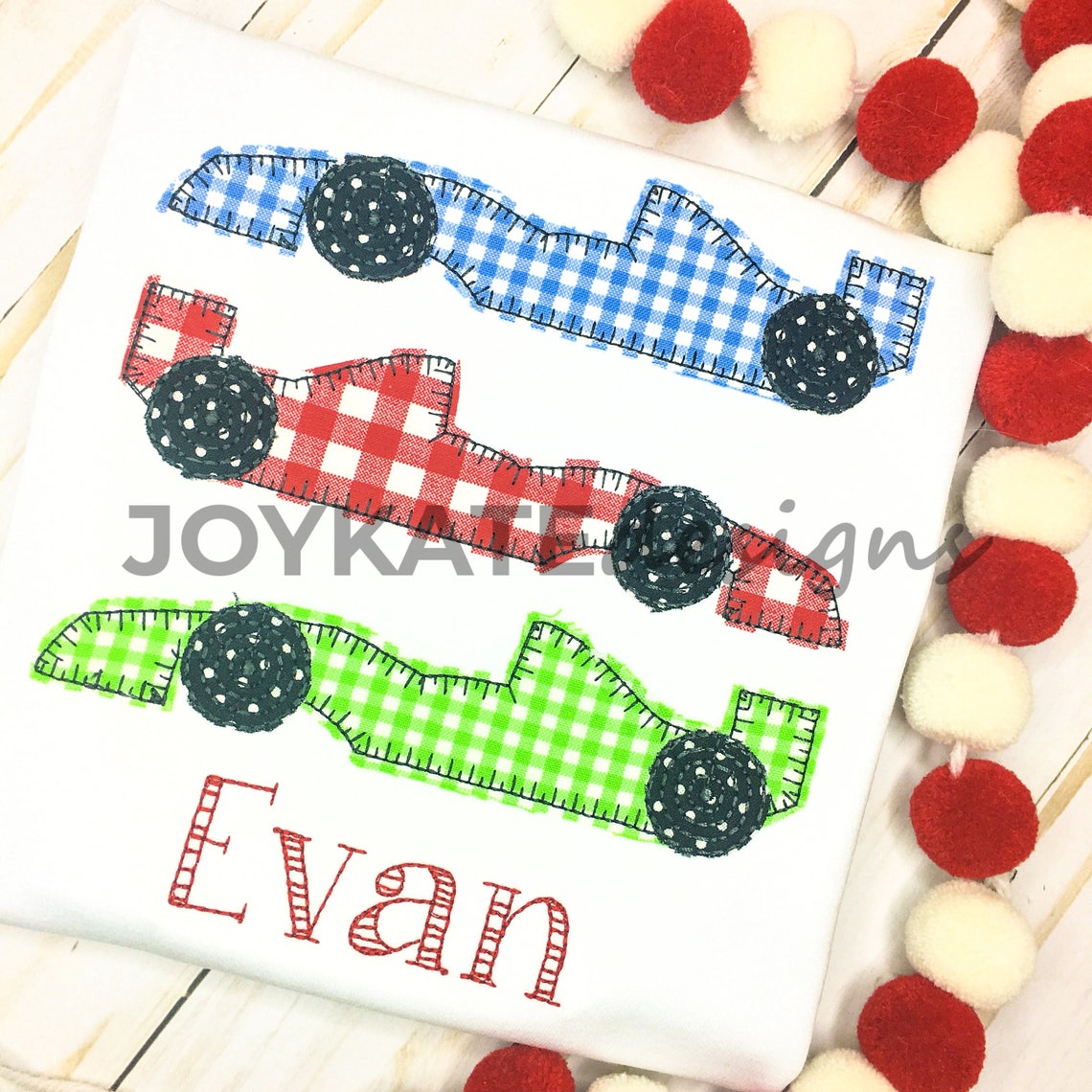 Formula Race Car Trio Blanket Stitch Applique, Set of 3 Raggy Stitch ...