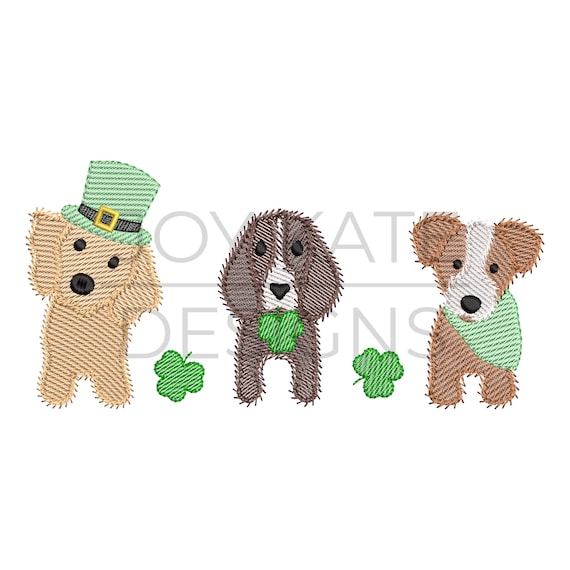 St. Patricks Day Puppy Trio Sketch Embroidery Design | Etsy