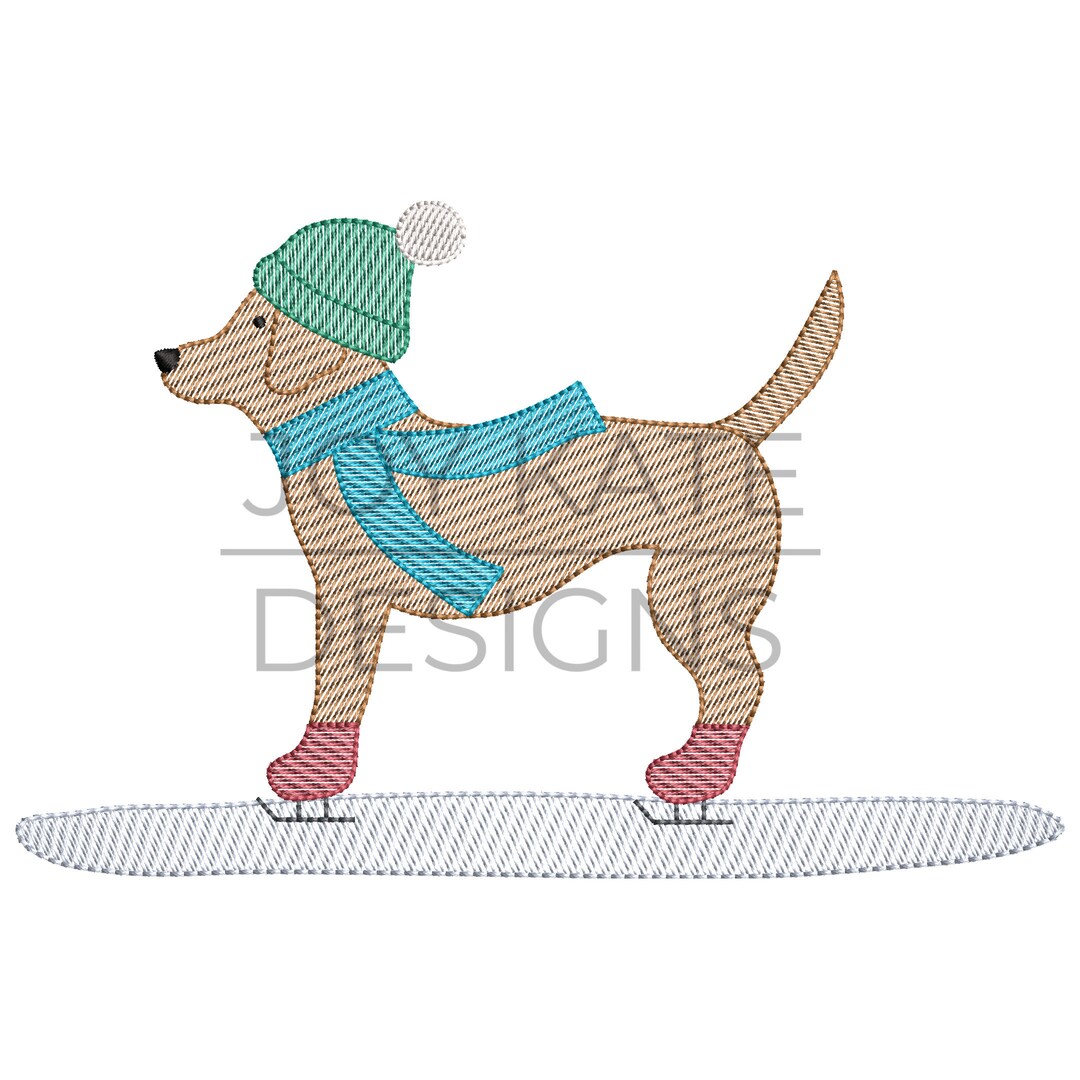Winter Ice Skating Dog Sketch Embroidery Design - Etsy