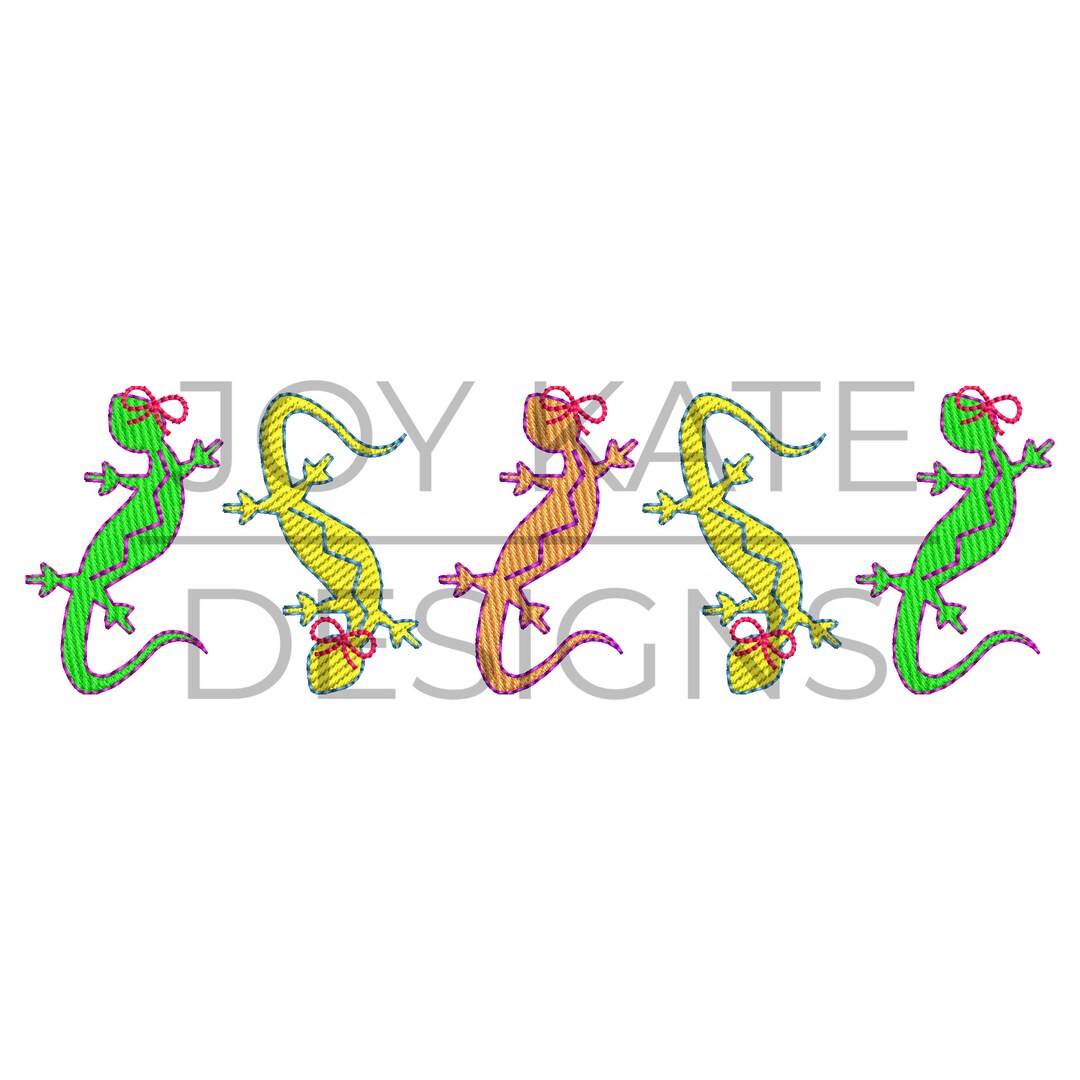 Row of Girl Lizards Embroidery Design - Etsy