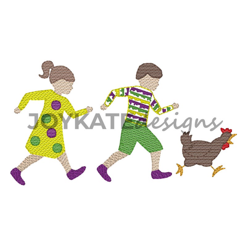 Vintage Stitch Mardi Gras Chicken Run With Children Embroidery - Etsy