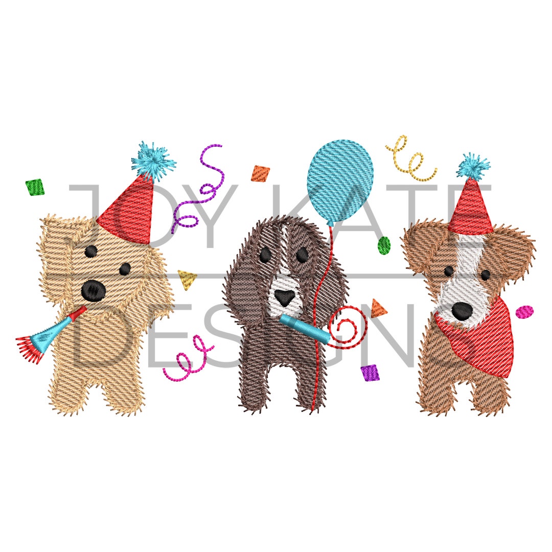 New Year Party Dog Trio Sketch Embroidery Design - Etsy