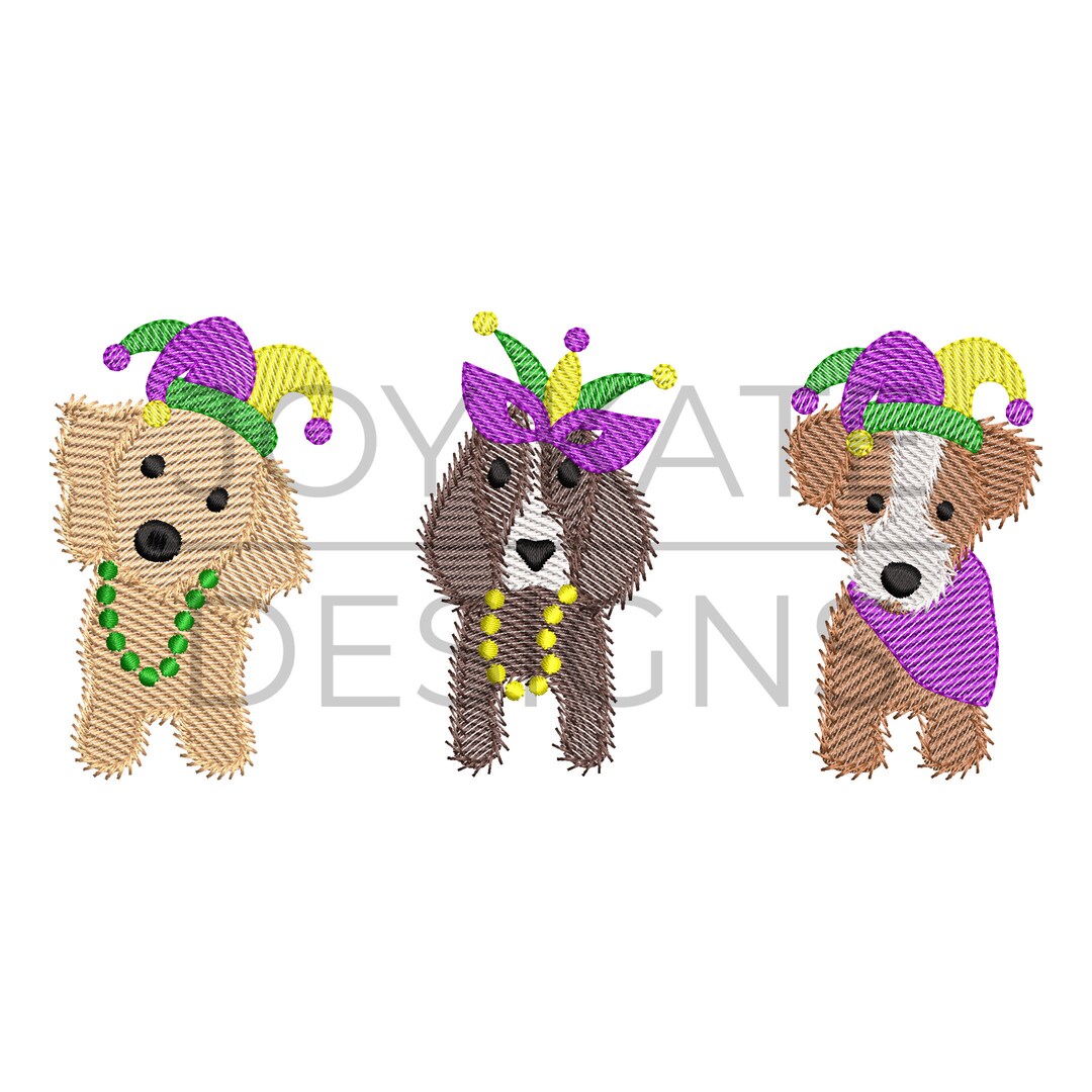 Mardi Gras Puppy Trio Sketch Embroidery Design - Etsy