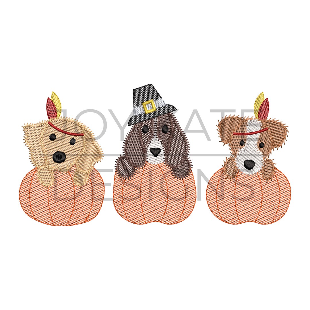 Puppy Thanksgiving Pumpkins Sketch Embroidery Design - Etsy