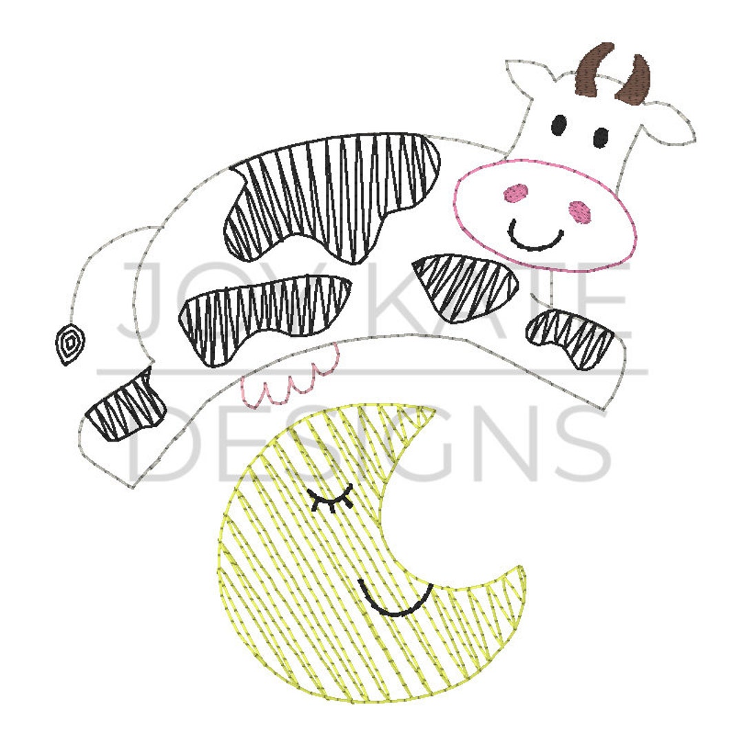 Cow Jumping Over the Moon Scribble Stitch Embroidery Design - Etsy