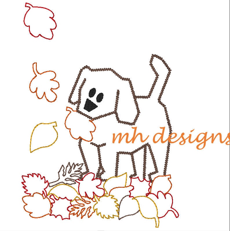 Dog With Fall Leaves Embroidery Design Fall Leaves Embroidery - Etsy