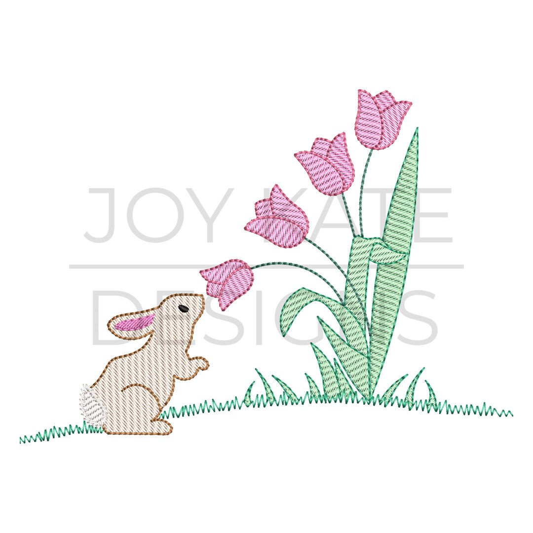 Bunny With Tulips Sketch Embroidery Design - Etsy