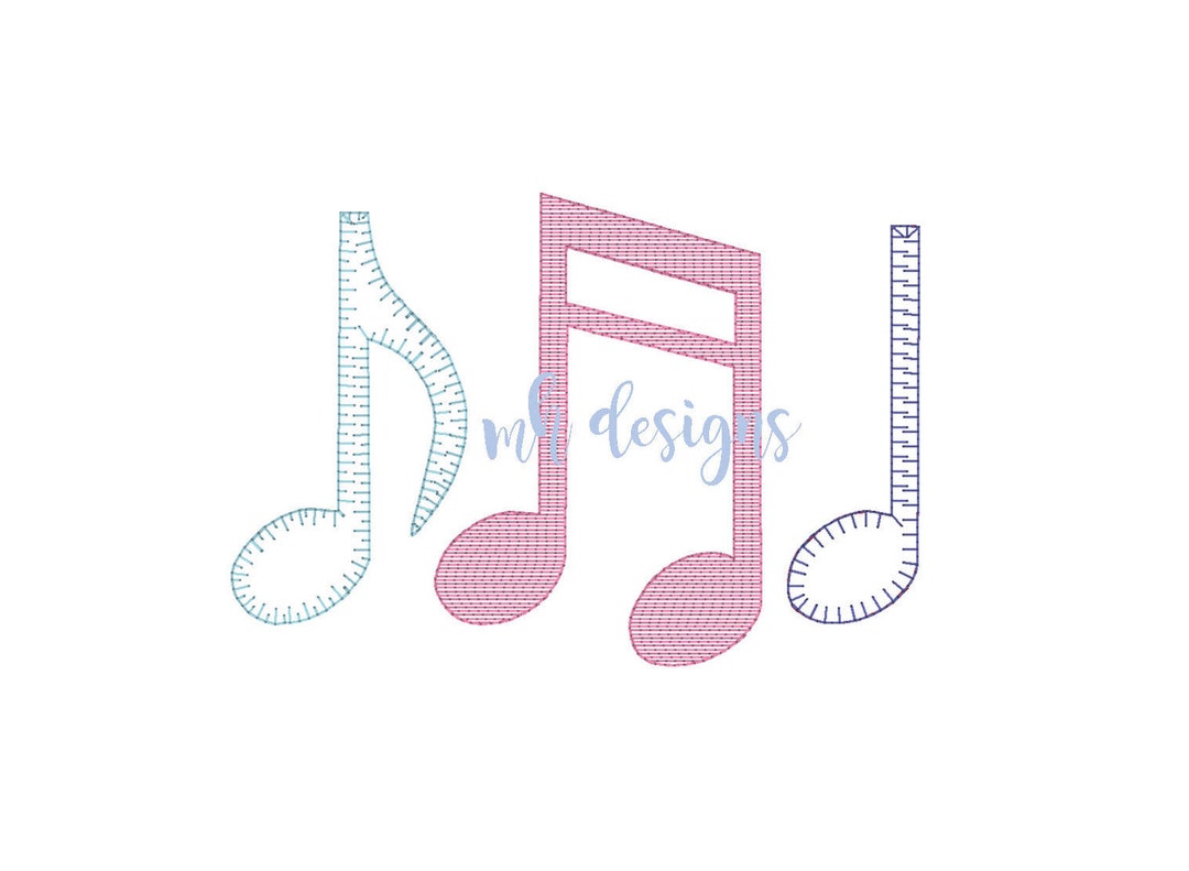 Music Notes 5x7, 4x4 Embroidery Design, Vintage Stitch, Music Notes ...