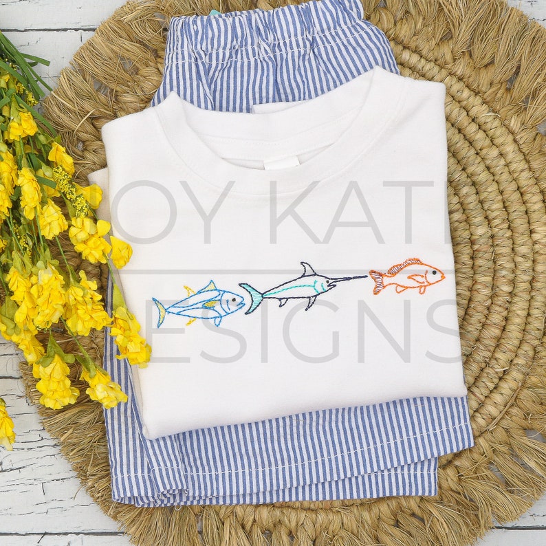 Saltwater Fish Trio Vintage Embroidery Design - Etsy