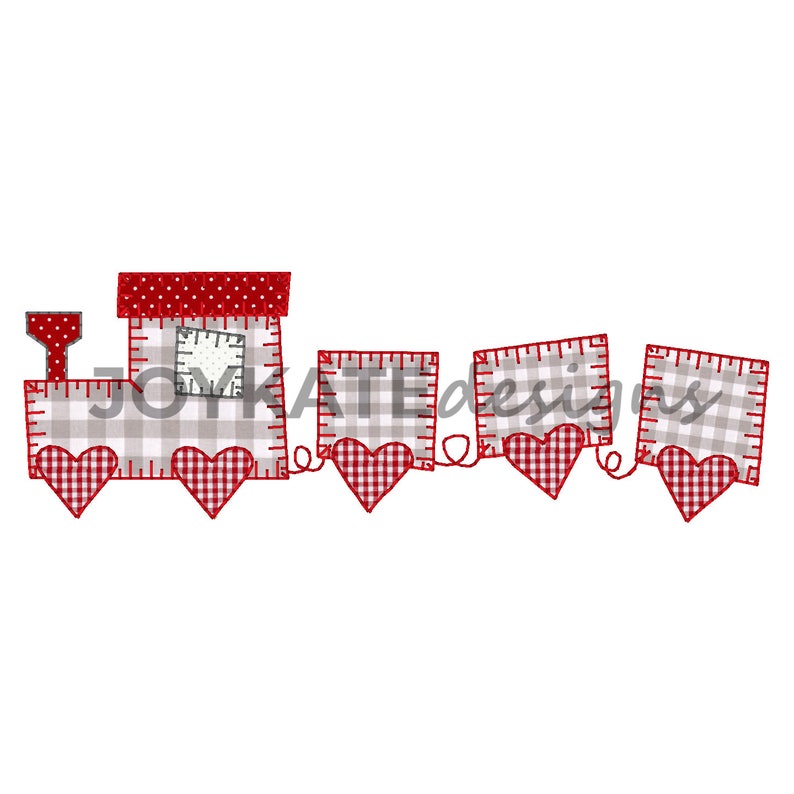 Valentine's Day Heart Train Applique' Embroidery Design, Vintage Raggy ...