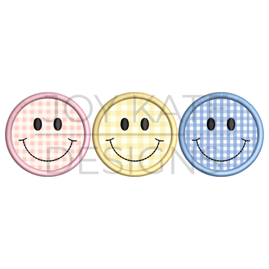 Smiley Face Trio Satin Stitch Applique Design - Etsy