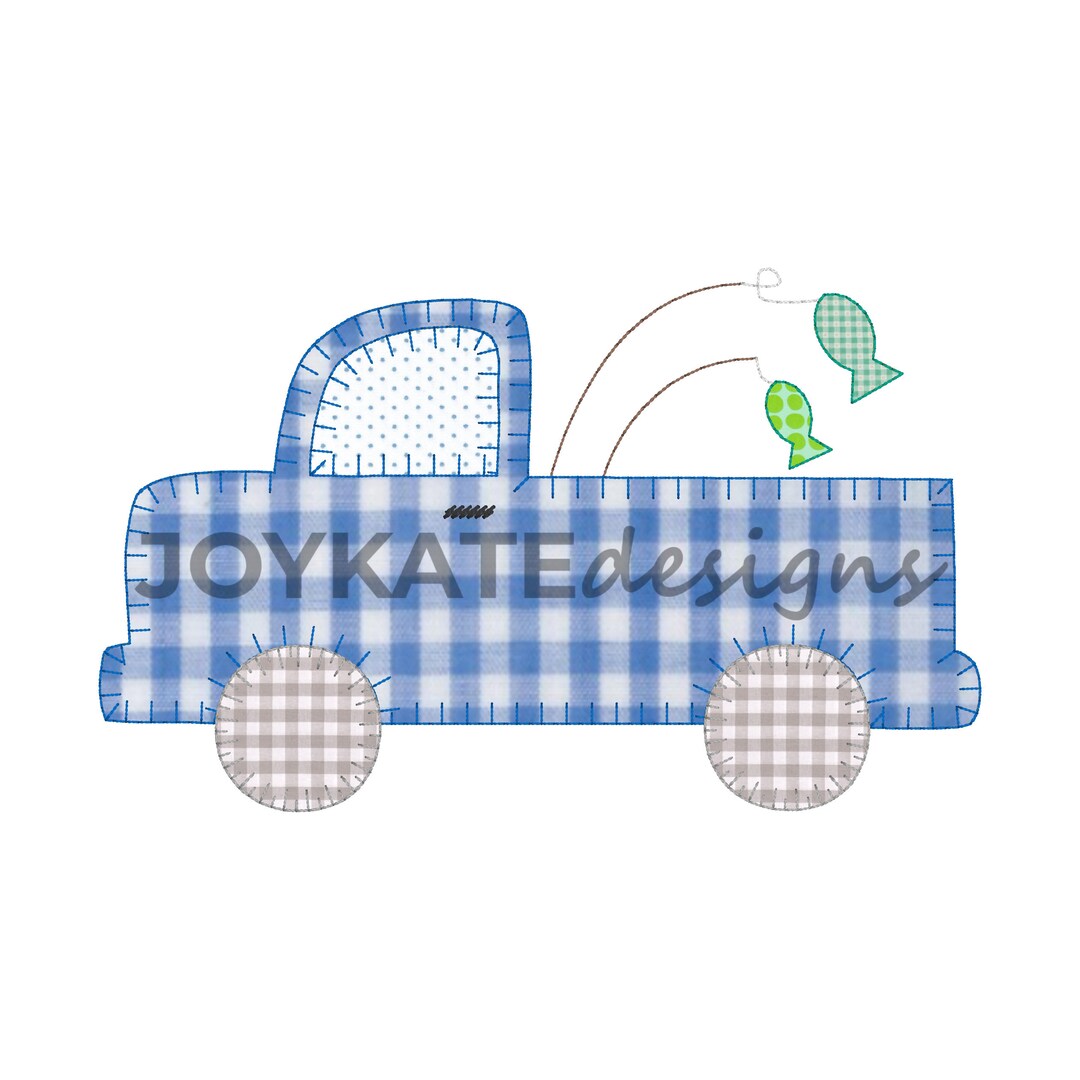 Fishing Truck Applique' Embroidery Design, Vintage Stitch Blue Truck ...
