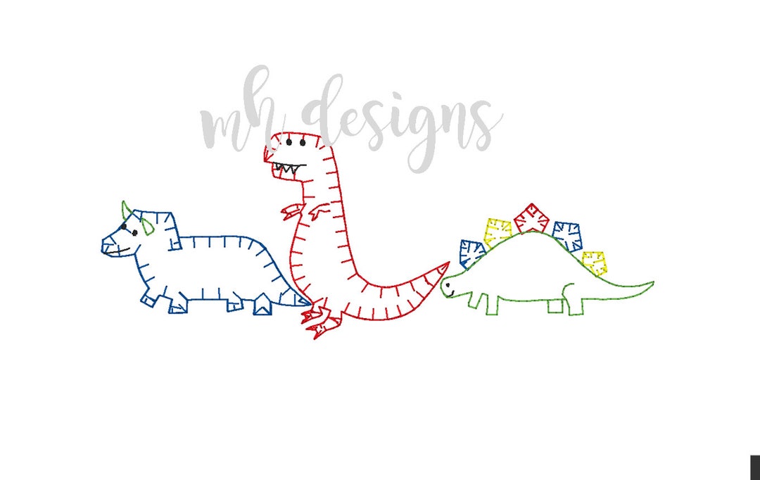 Dinosaur 5x7 Embroidery Design, Vintage Stitch Dinosaurs, Dinosaur ...