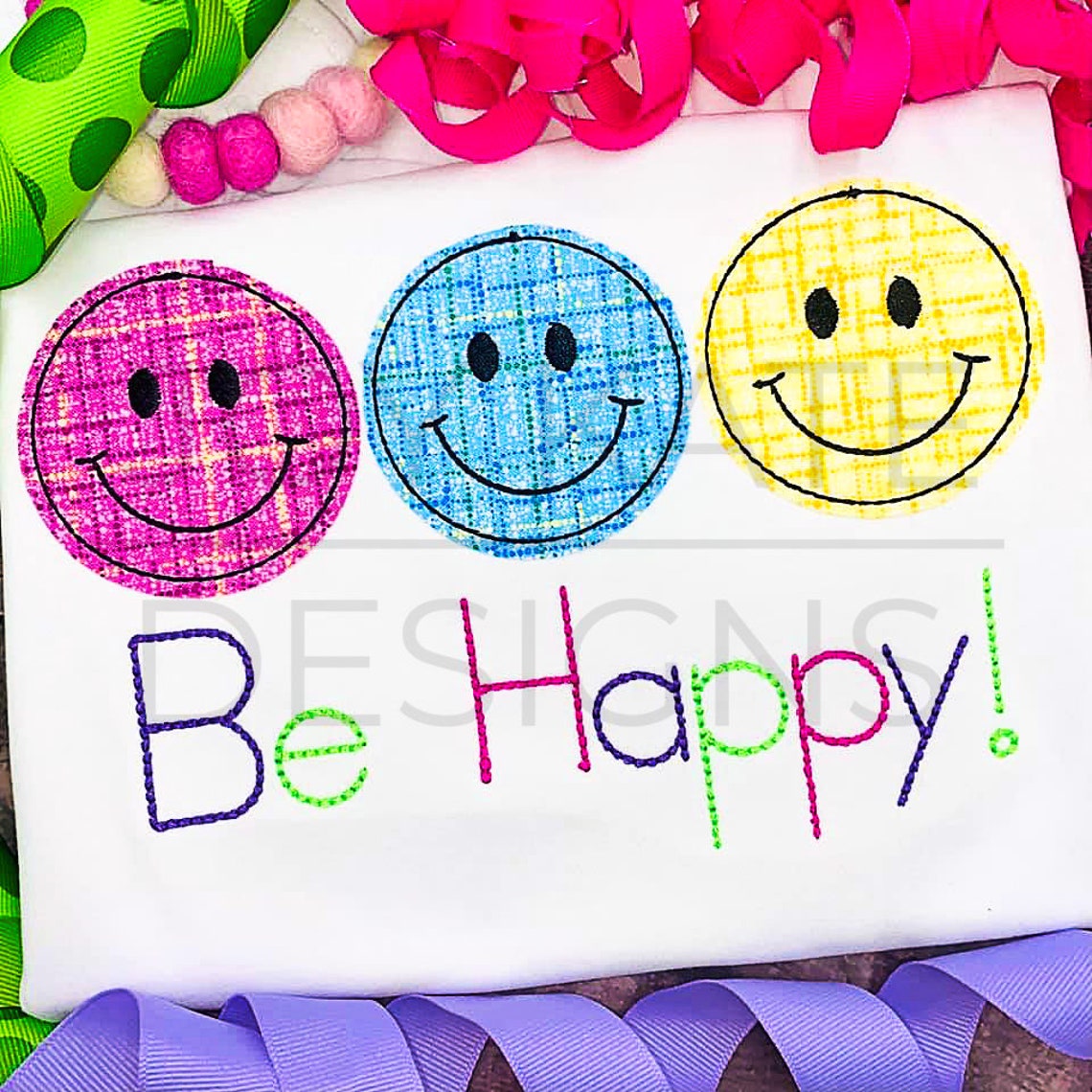 Smiley Face Trio Bean Stitch Applique Design - Etsy