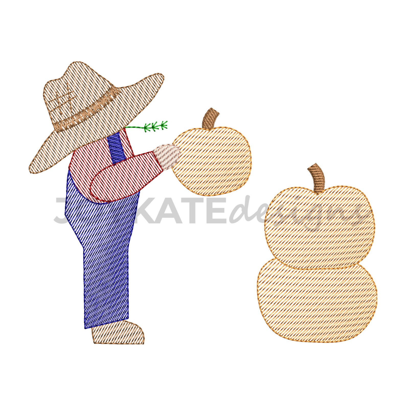 Farmer Boy Stacking Pumpkins Sketch Embroidery Design | Etsy