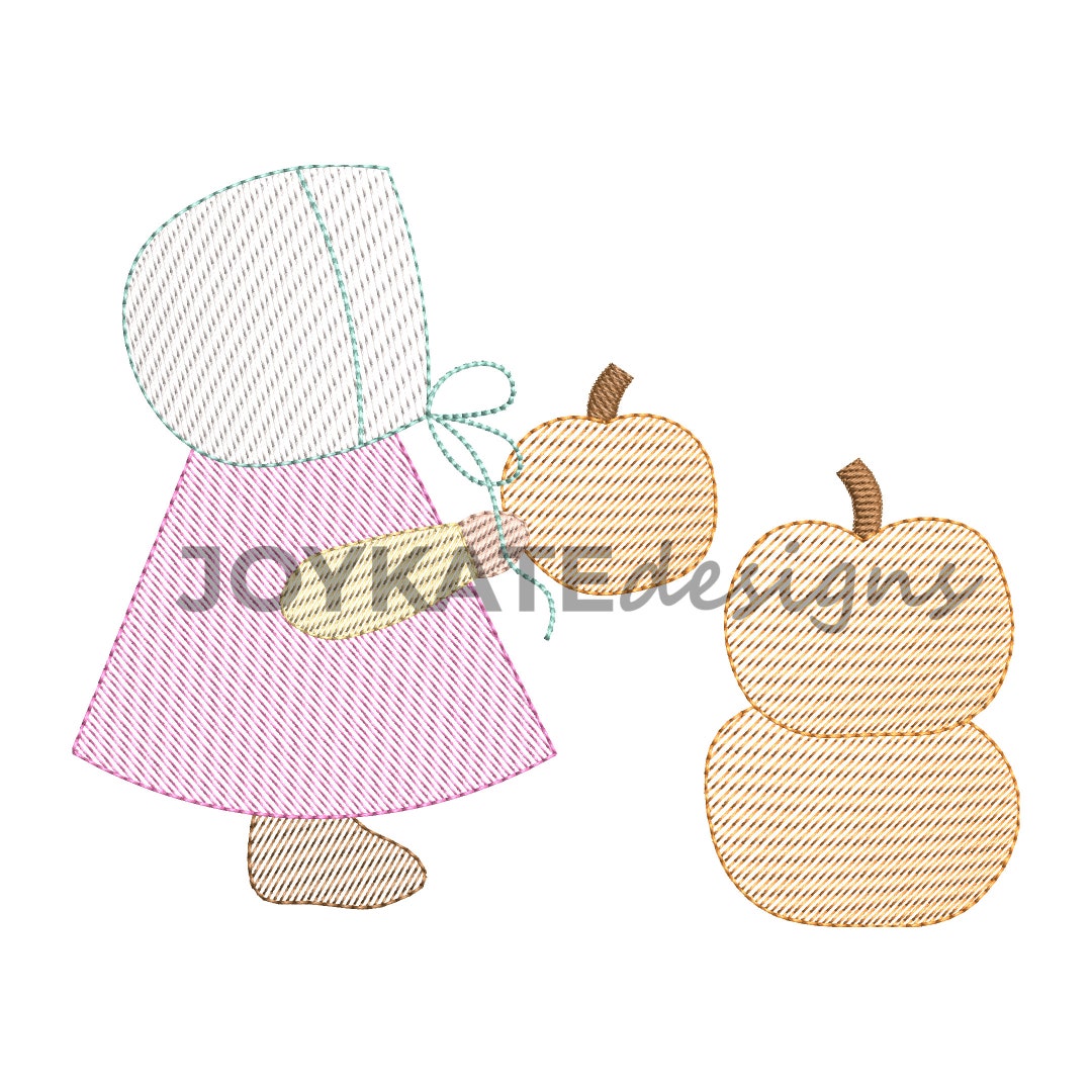 Girl Stacking Pumpkins Sketch Embroidery Design - Etsy