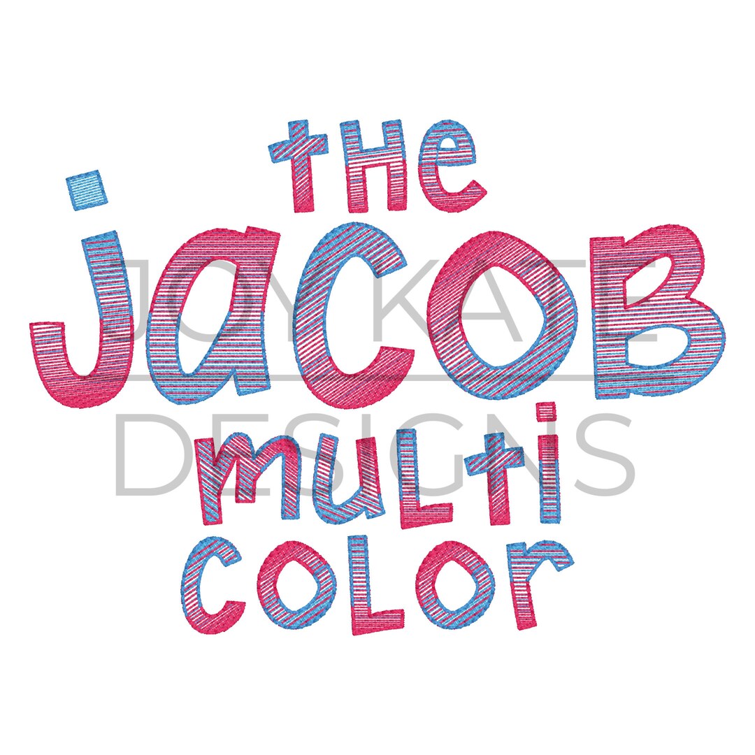 Jacob Multi-color Sketch Embroidery Font - Etsy