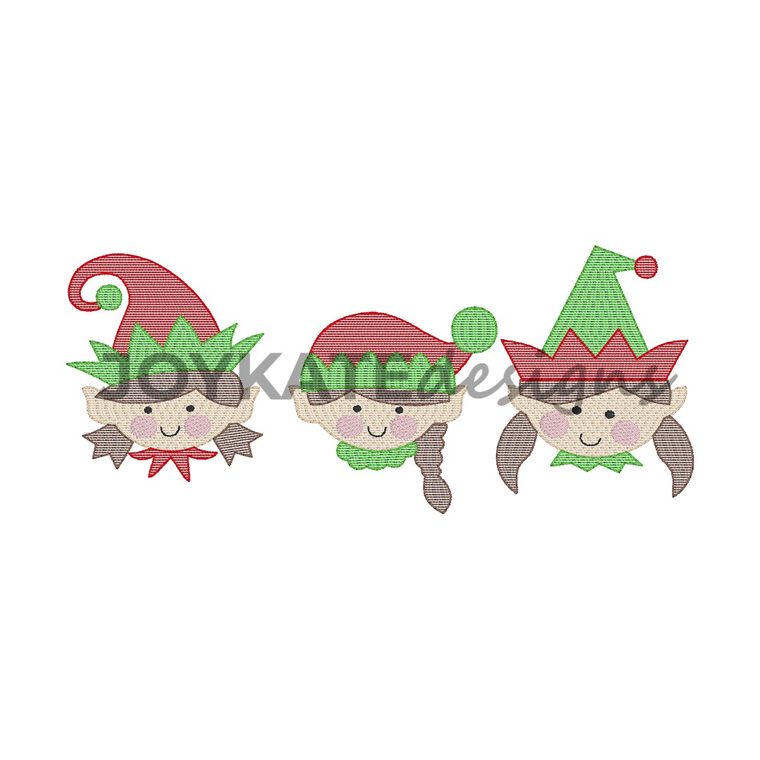 Sketch Fill Stitch Girl Elf Trio Vintage Embroidery Design - Etsy