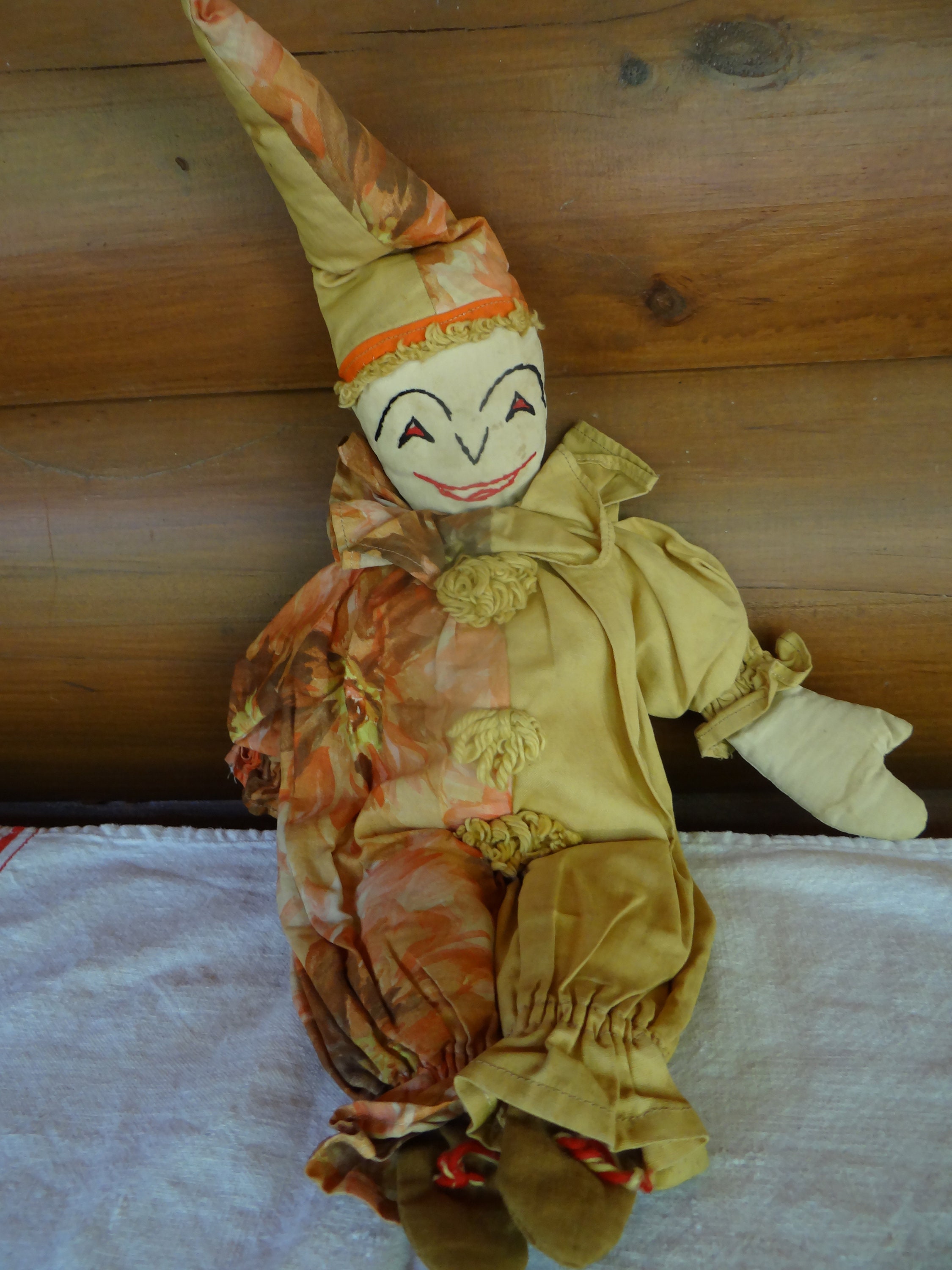 Vintage Handmade Clown Rag Doll With Orange Outfit - 19" Tall - Etsy