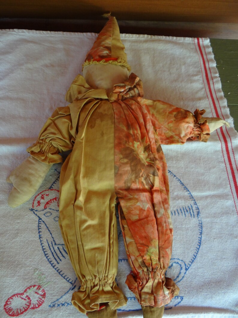Vintage Handmade Clown Rag Doll With Orange Outfit - 19" Tall - Etsy