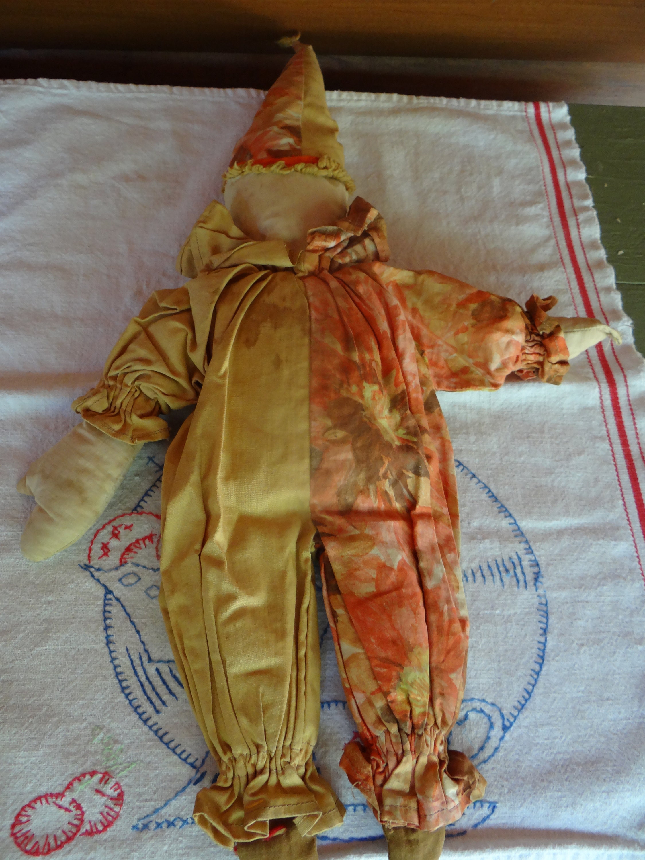 Vintage Handmade Clown Rag Doll With Orange Outfit - 19" Tall - Etsy