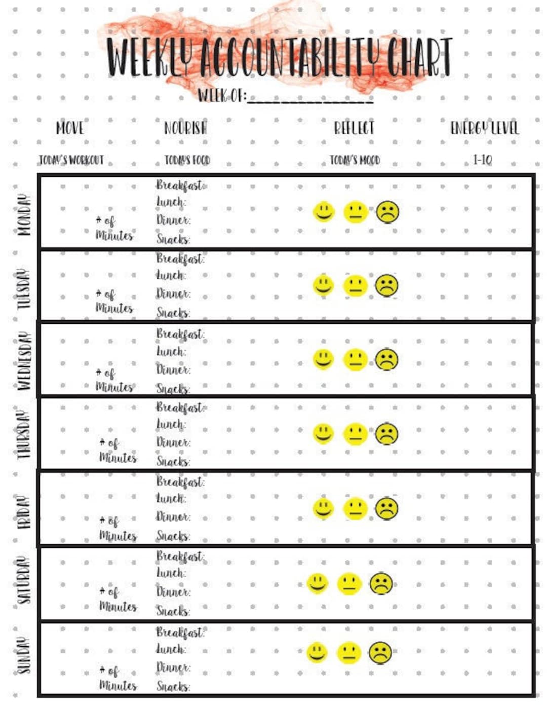 PRINTABLE Weekly Accountability Chart & Water Intake--digital File ...