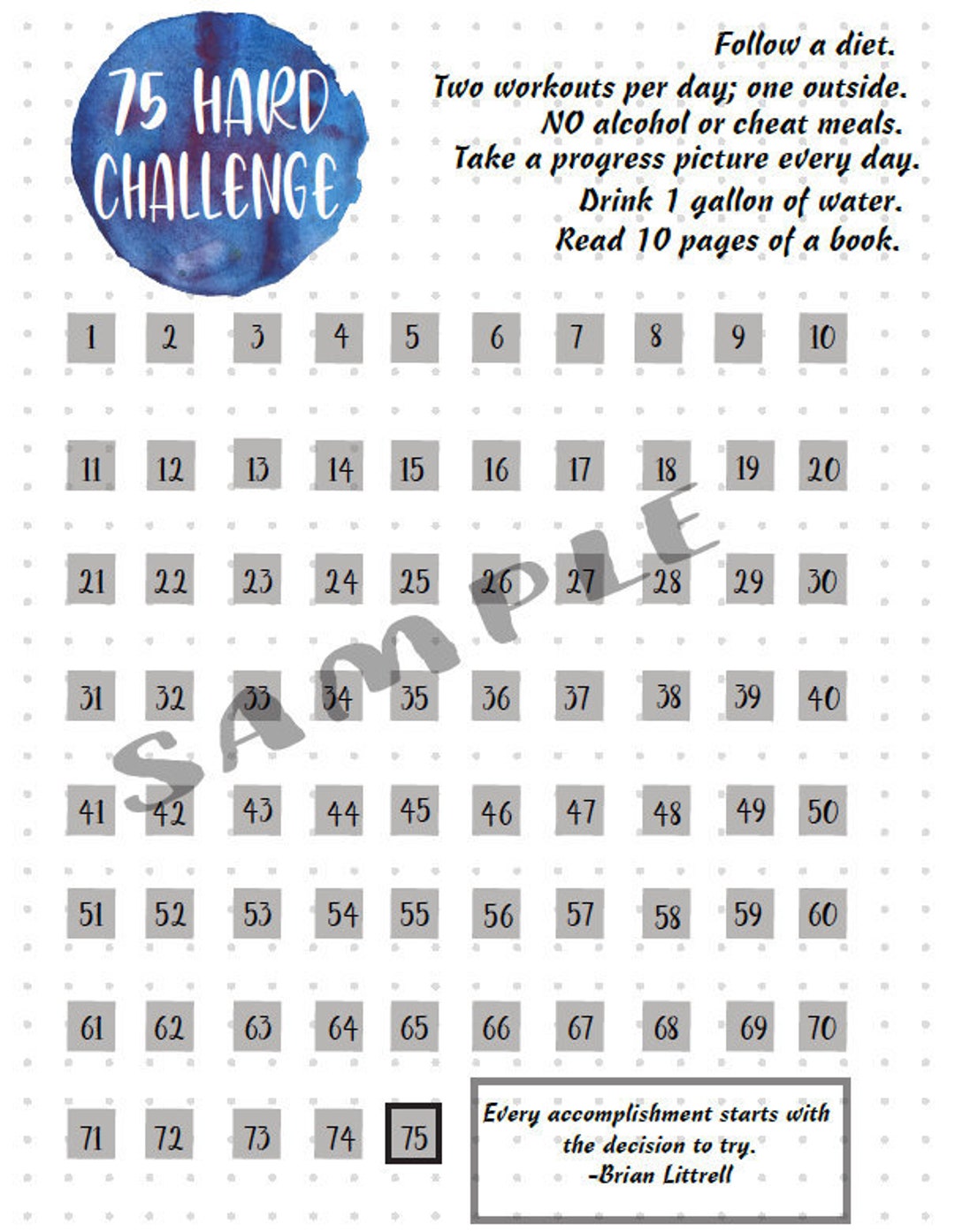 PRINTABLE 75 Hard Challengedigital File - Etsy