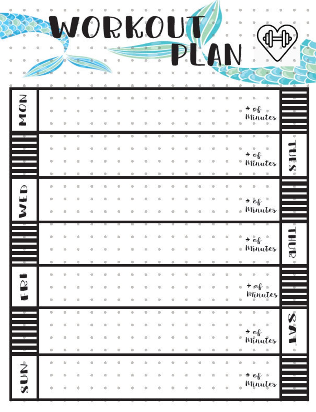 PRINTABLE Workout and Meal Prep Plan- MERMAID (DIGITAL) - Etsy