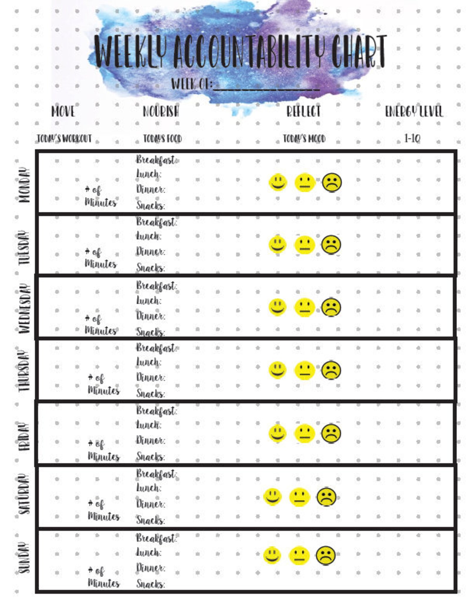 PRINTABLE Weekly Accountability Chart & Water Intakedigital - Etsy