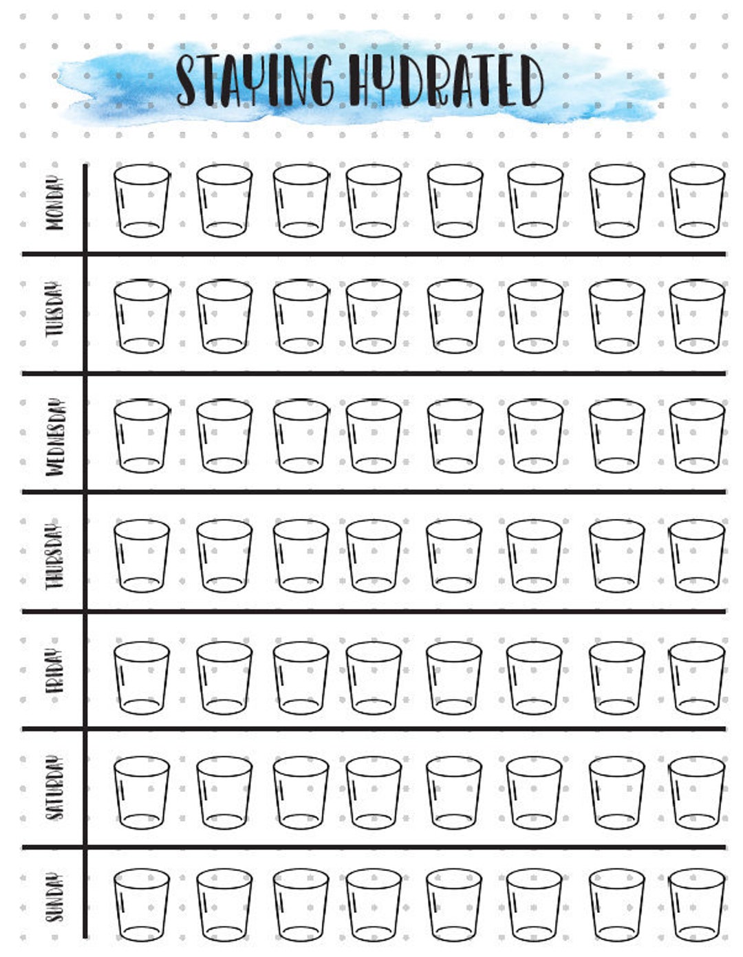 PRINTABLE Weekly Accountability Chart & Water Intake--digital File - Etsy