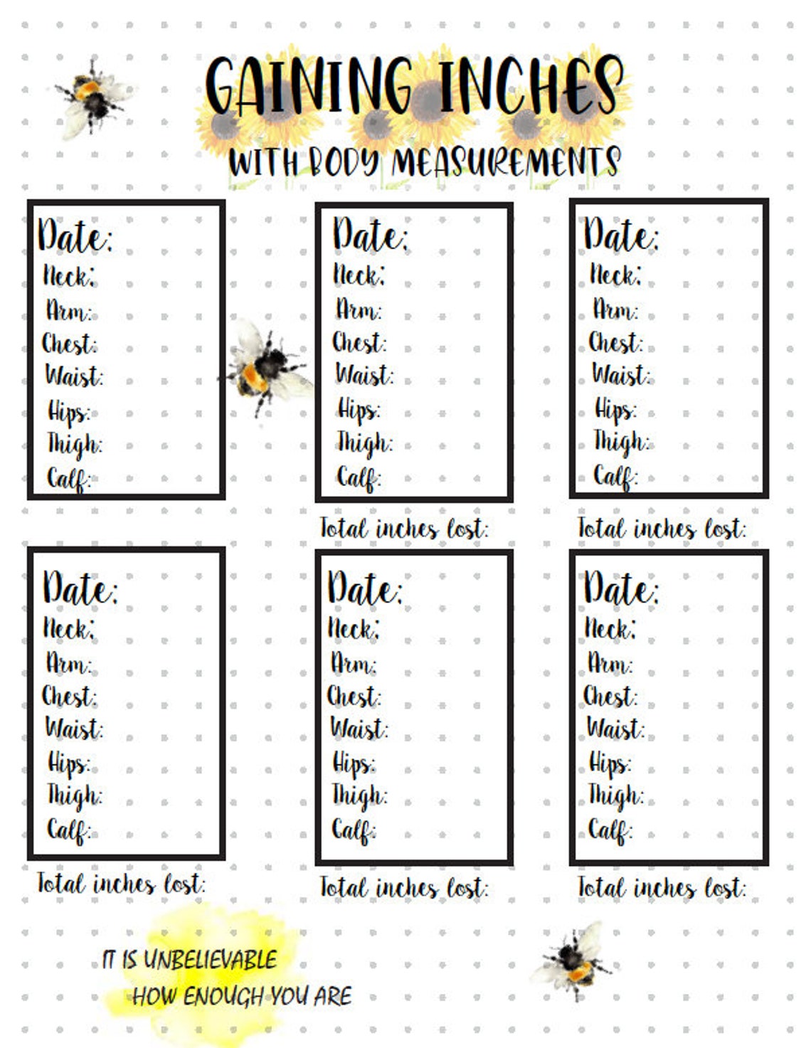 PRINTABLE Weight GAIN Journal (sunflowers & Bees)--digital File - Etsy