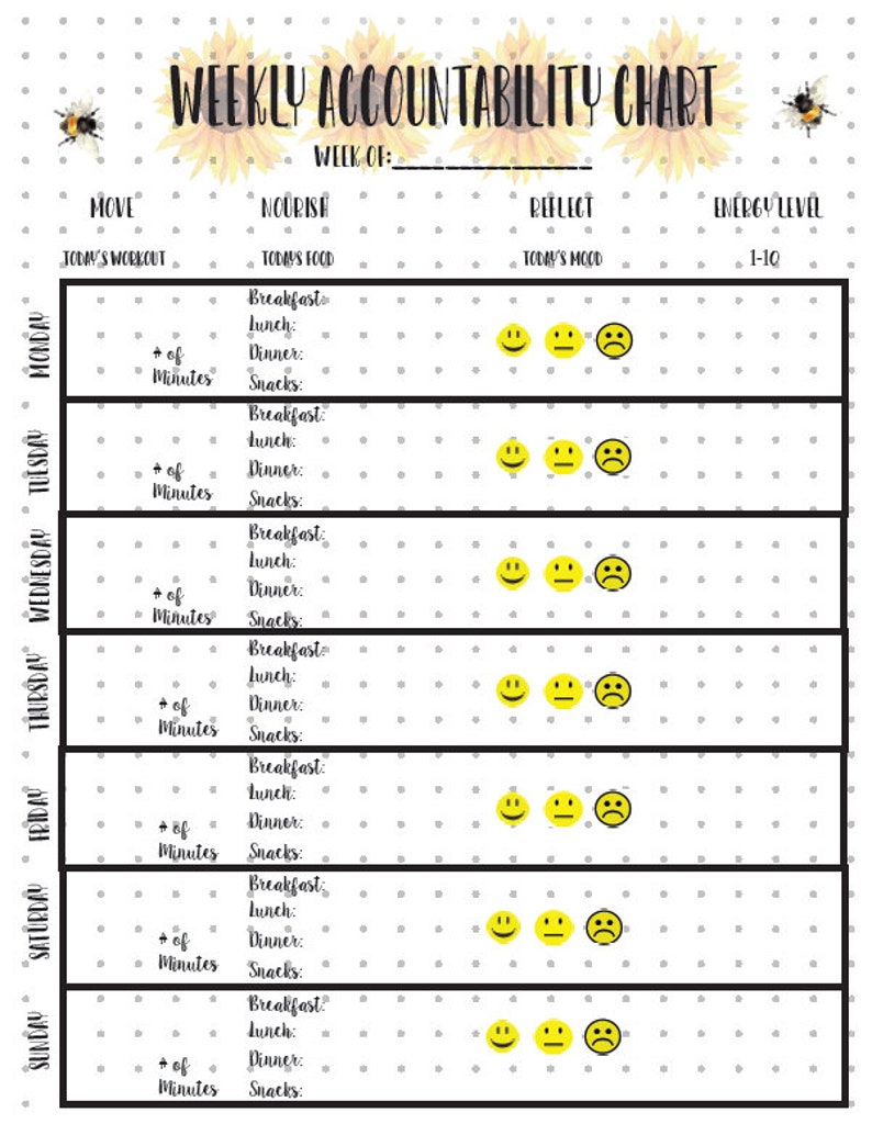 PRINTABLE Weekly Accountability Chart & Water Intakedigital - Etsy