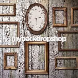 6ft X 6ft Vintage Clock and Empty Frames on Wood Wall - Etsy