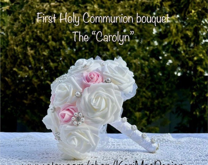 Communion Bouquet, First Holy Communion Floral Bouquet, 9 Inch, White ...