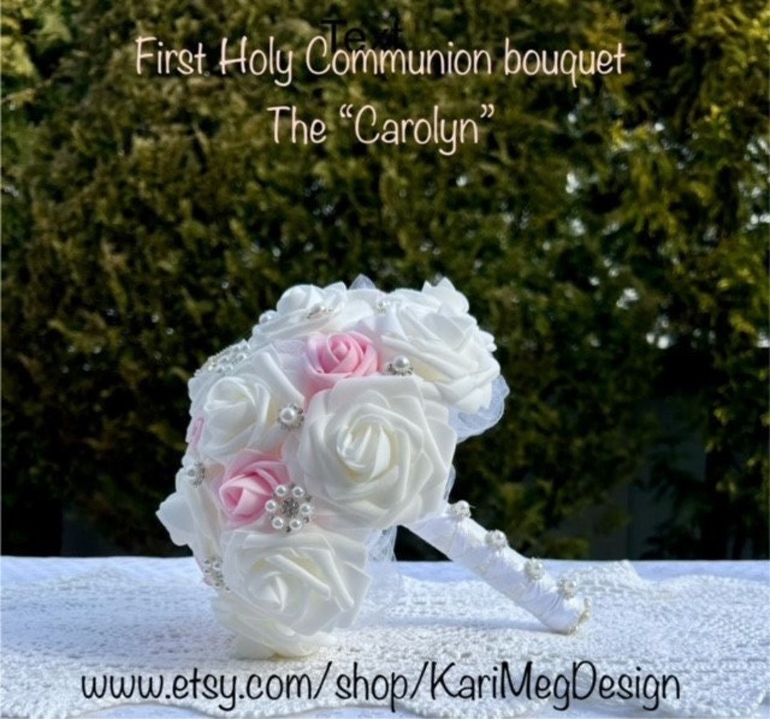 Communion Bouquet, First Holy Communion Floral Bouquet, 9 Inch, White ...