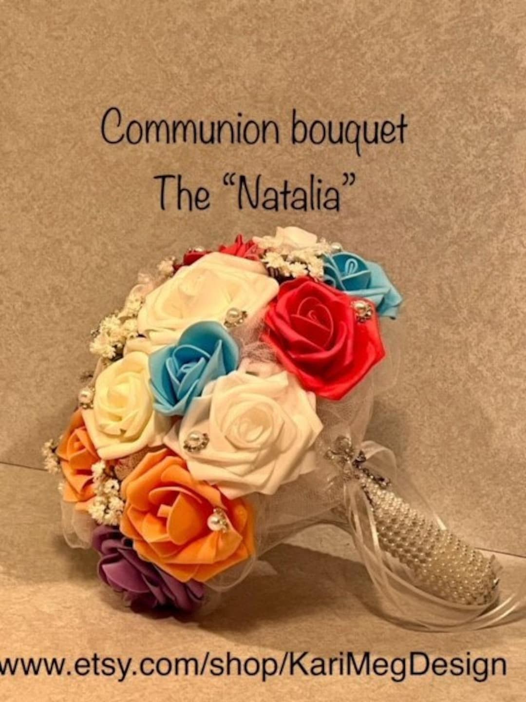 Rainbow Colors First Holy Communion Bouquet, 9 Inch Bouquet, Real Touch ...