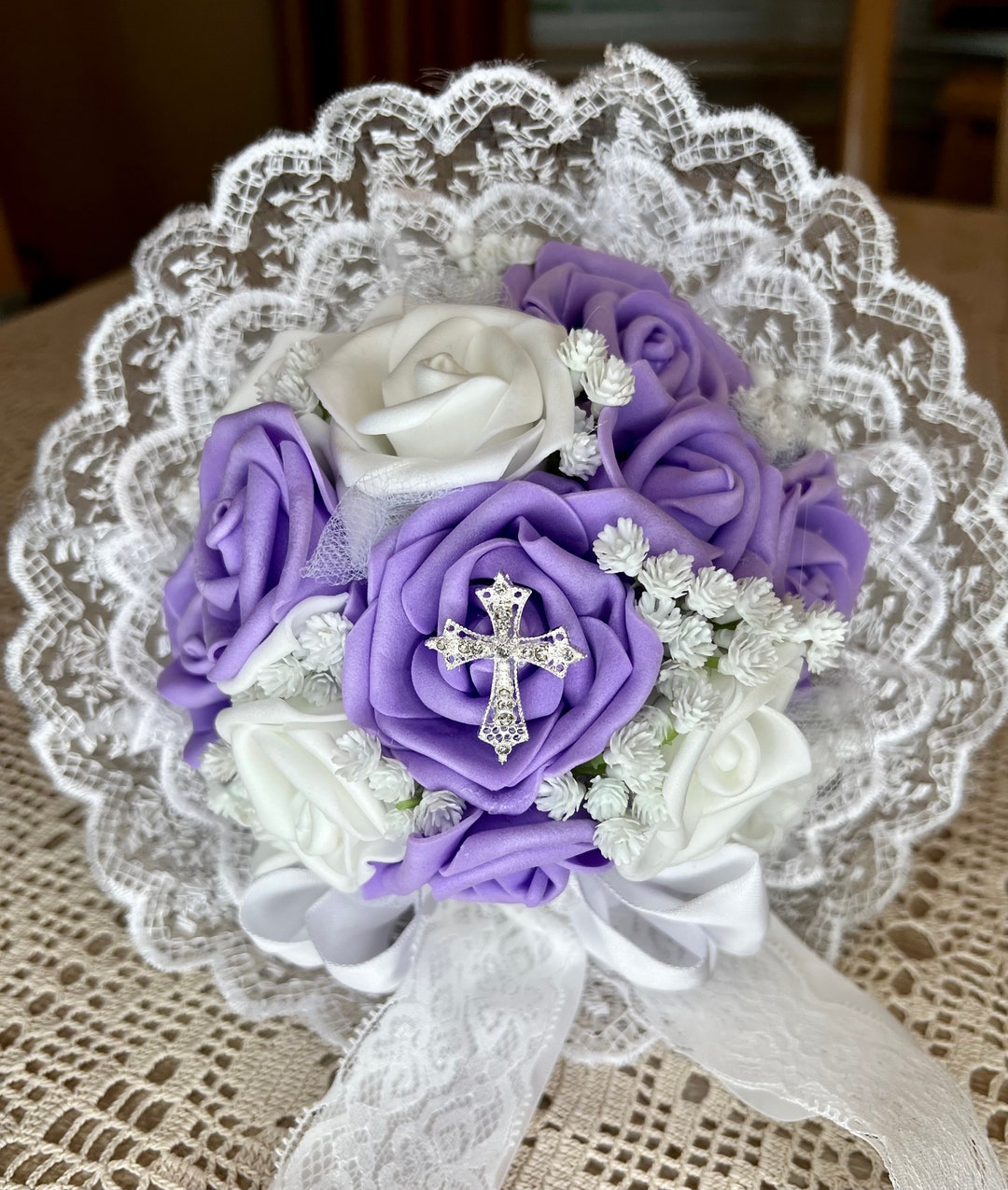 First Holy Communion Bouquet Purple and White Real Touch - Etsy UK