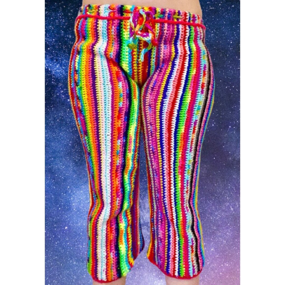 Handmade Crochet Rainbow Striped Capri Pants - Etsy