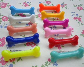 10 Pcs White Color Plastic Dog Bone With Metal Hair Clip - Etsy