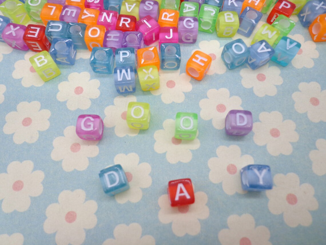 200 Pcs Alphabet Round Beadsletter Square Beadsmixed Colors | Etsy
