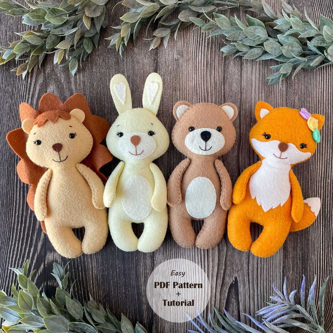 Felt Woodland Animals PDF Pattern, Bear, Bunny, Fox, Hedgehog (digital ...