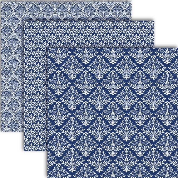 Damask Digital Paper: damask NAVY Blue Digital - Etsy
