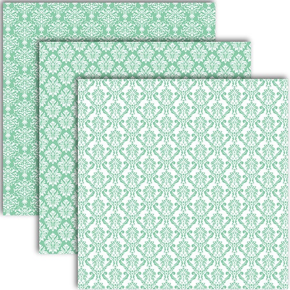 Damask Digital Paper: damask TEAL Green Scrapbook - Etsy