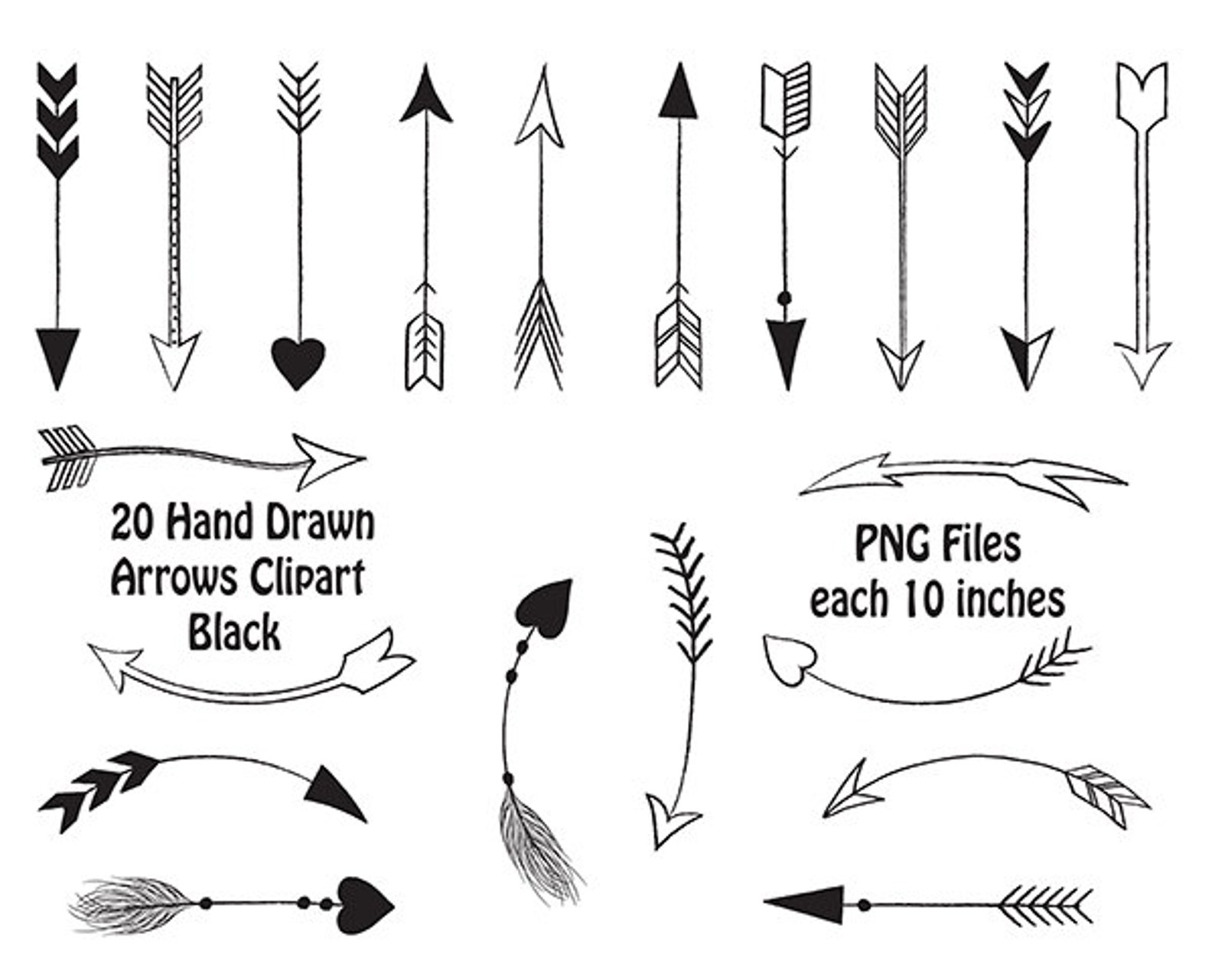 40 Arrows Clipart: arrows BLACK & White Hand Drawn Arrows, Tribal ...